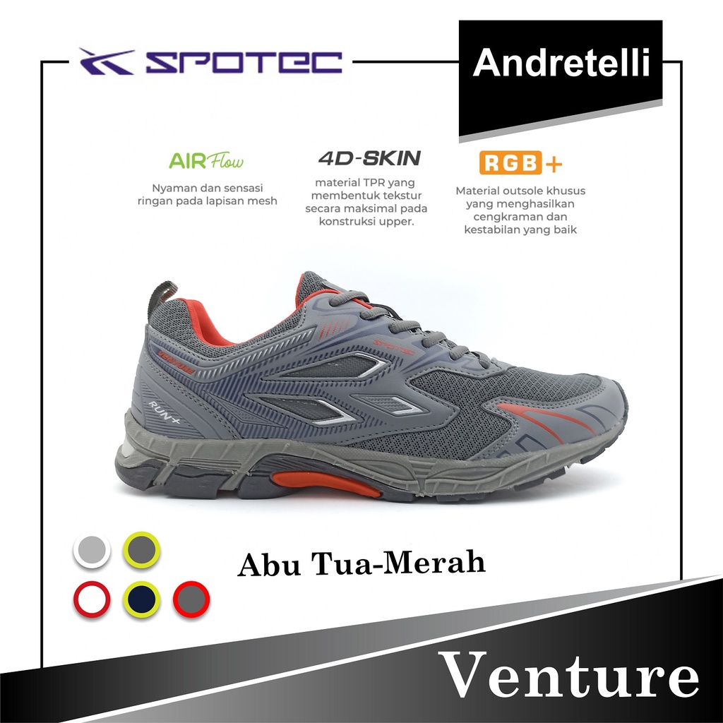 Jual SPOTEC VENTURE Sepatu Running ABU TUA / MERAH | Shopee Indonesia