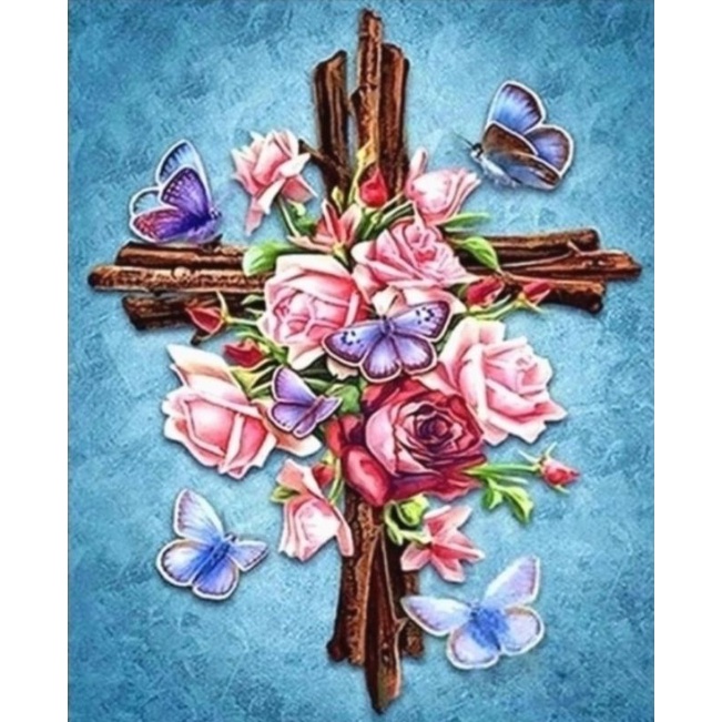 Jual paket kristik salib bunga jesus cross dmc 14ct cross stitch kit ...