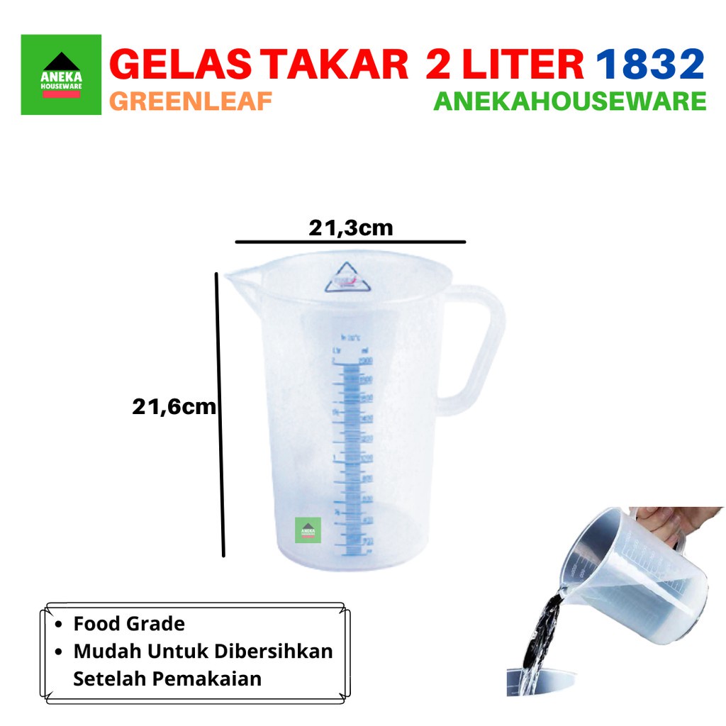 Jual Gelas Ukur Takar Plastik 2 Liter Green Leaf 1832 | Shopee Indonesia