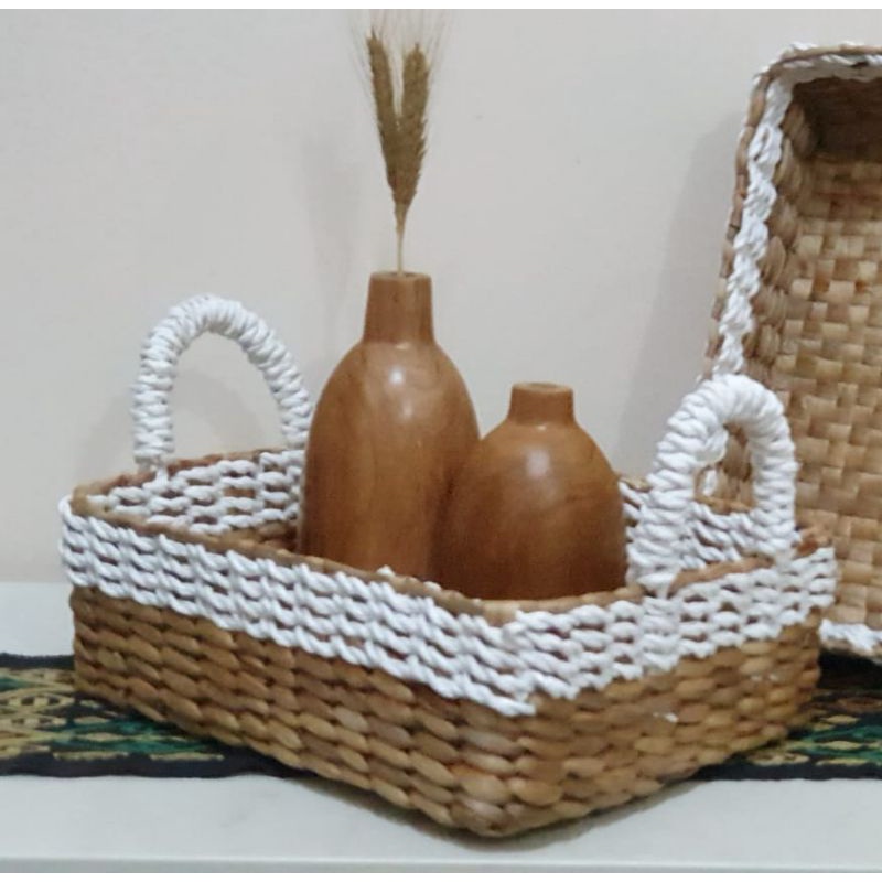 Jual Keranjang Eceng Persegi List Putih | Shopee Indonesia