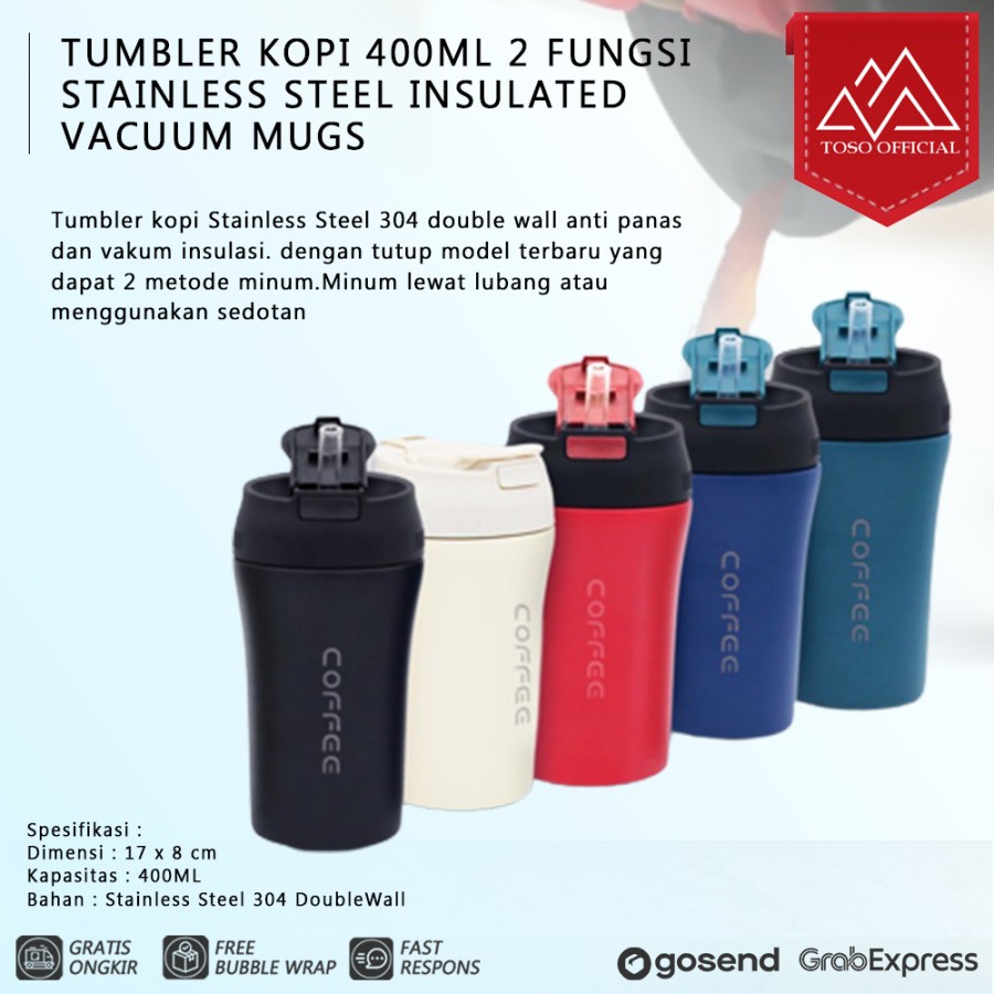 Jual TUMBLER KOPI 400ML 2 FUNGSI STAINLESS STEEL INSULATED VACUUM MUG ...