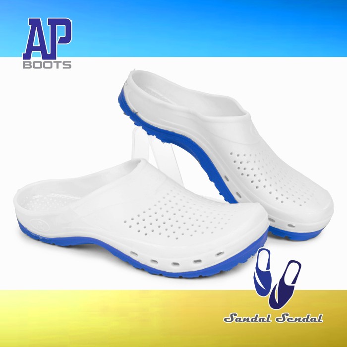 Jual Sandal Slop AP CLOGS PUTIH BIRU Sandal AP Boots Karet Lokal Ringan ...