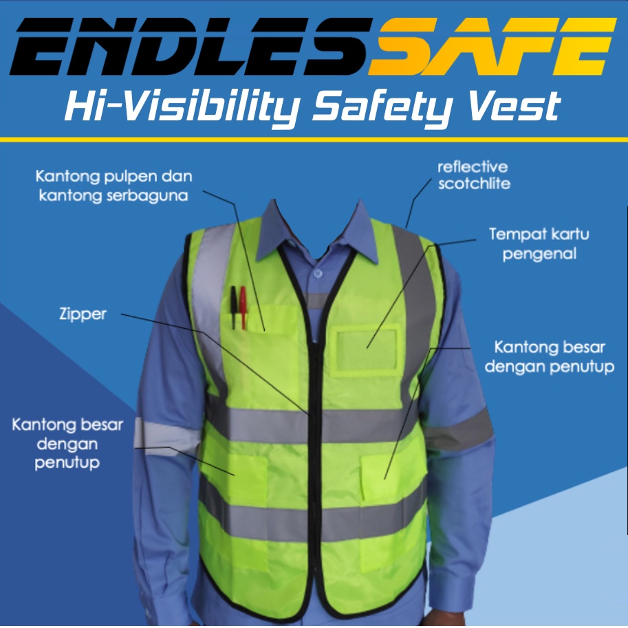 Jual Rompi Safety Vest Proyek – Hi-Vis Reflektif + Kantong + Zipper ...
