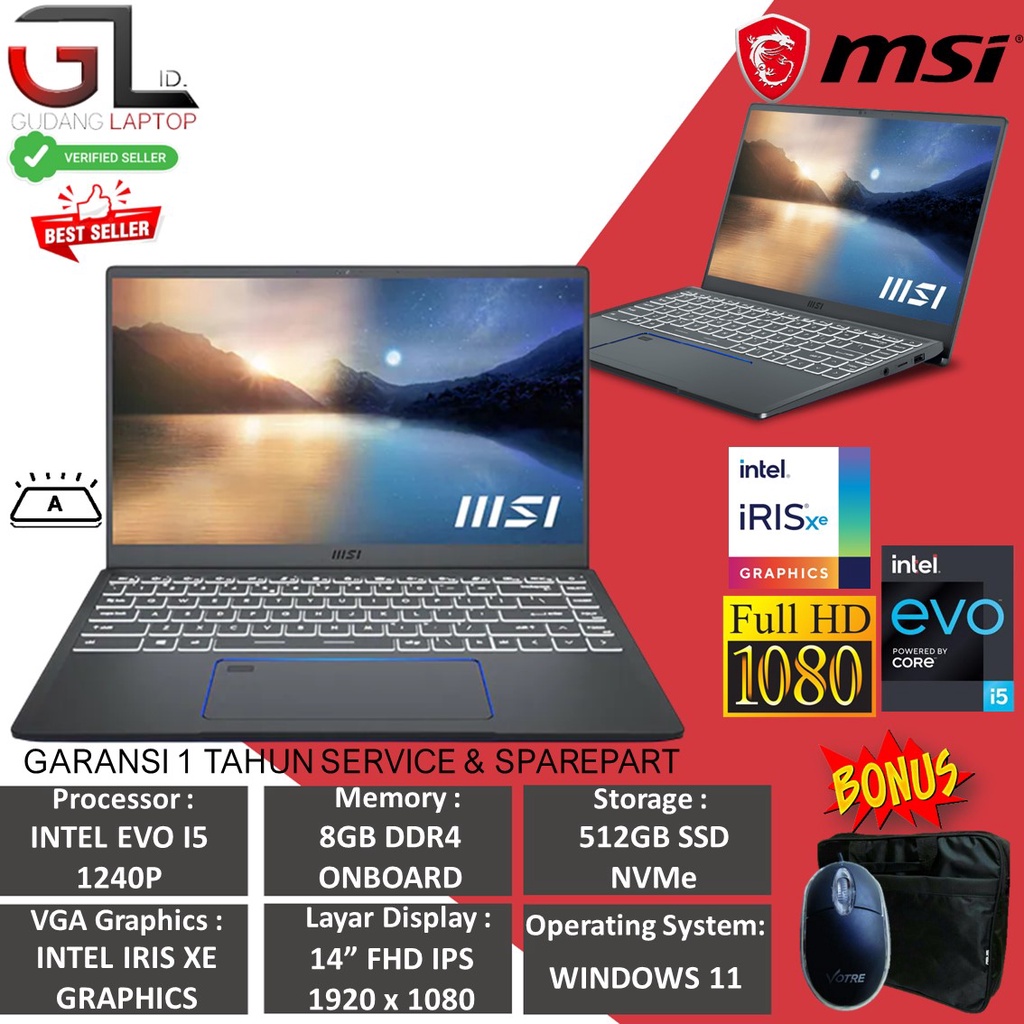Jual Laptop Slim MSI Prestige 14 EVO A12M Intel Evo i5 Gen12 1240P RAM ...