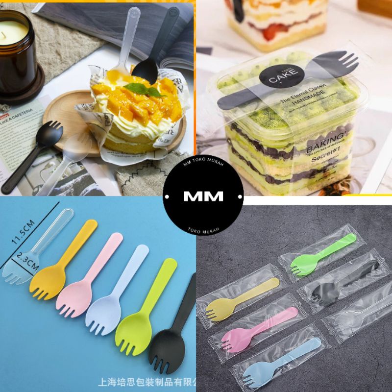 Jual 100pcs sendok dessert garpu dessert sendok cake kue buah | Shopee ...