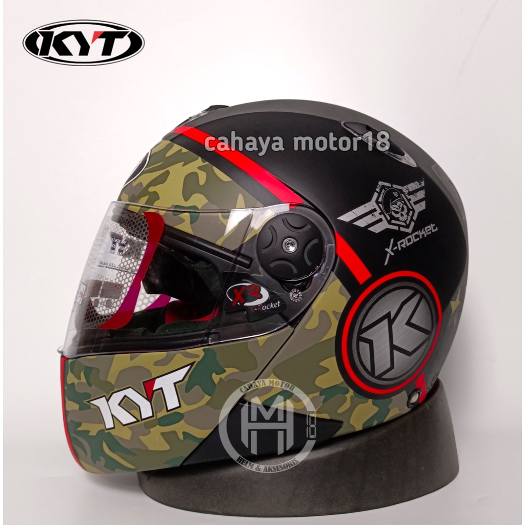 Jual HELM KYT X ROCKET #3 BLACK ARMY DOFT|FULL FACE | Shopee Indonesia
