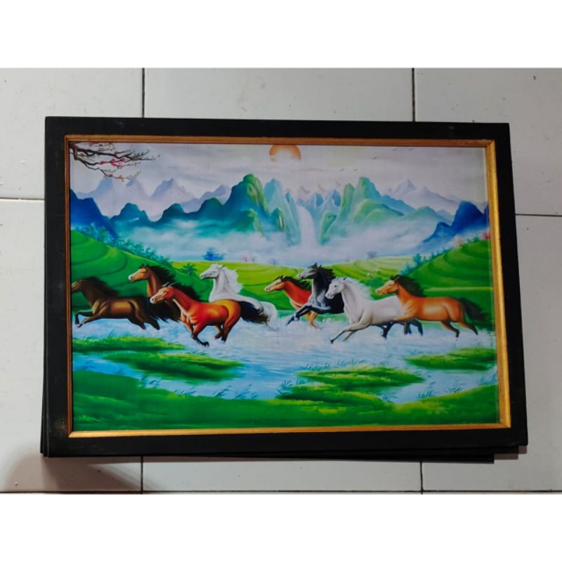 Jual hiasan dinding lukisan cetak kuda plus bingkai ukuran 65x45 ...