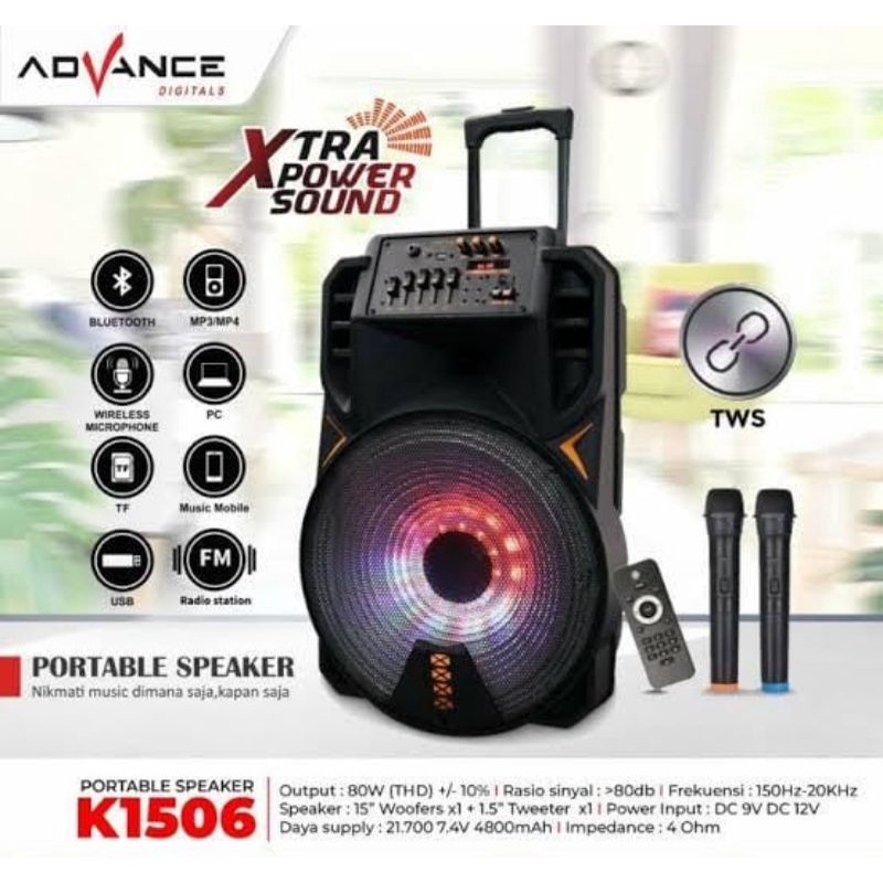 Jual Speaker Advance K1506 15in / k1206 12in / bonus 2 mic wirles / speaker PORTABLE BLUETOOTH ...