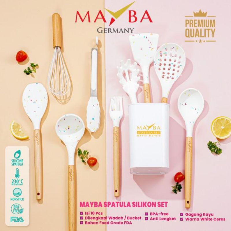 Jual MAYBA Spatula Set 10pcs Putih Ceres Silikon Tebal - Sutil Dapur ...