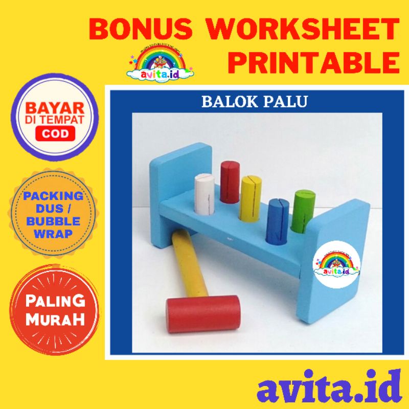 Jual avita.id BALOK PALU | Mainan Edukasi Anak Pasak Palu Pukul Kayu ...