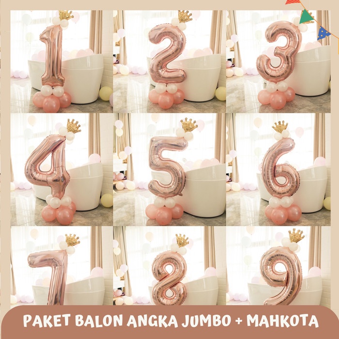 Jual PAKET BALON ANGKA JUMBO CROWN MINI/ BALON ANGKA 100 CM ROSEGOLD ...