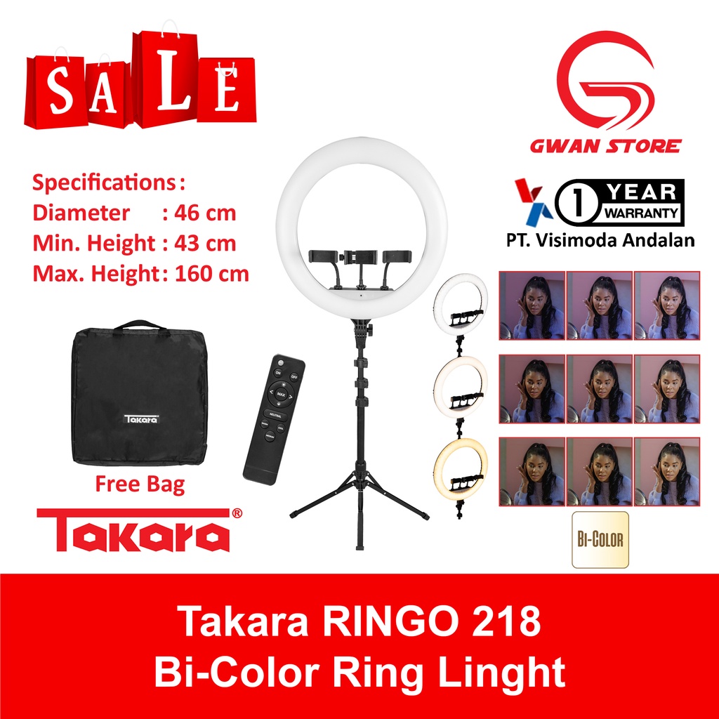 Jual Takara RINGO 218 Bi-Color Portable LED Ring Light Ringlight 46Cm ...