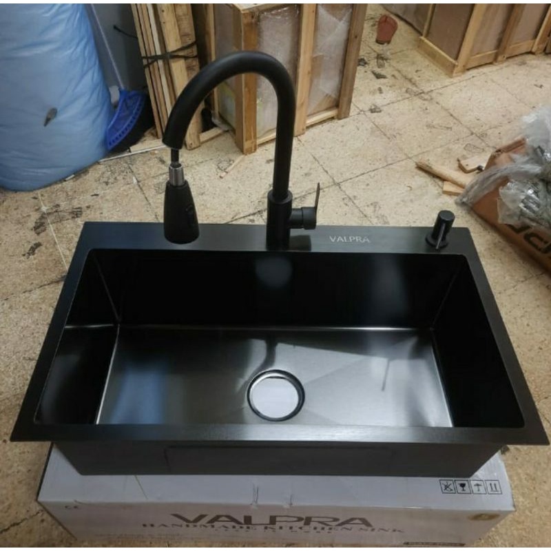 Jual Kitchen sink hitam 7545 paket kran tarik hitam.bak cuci piring ...