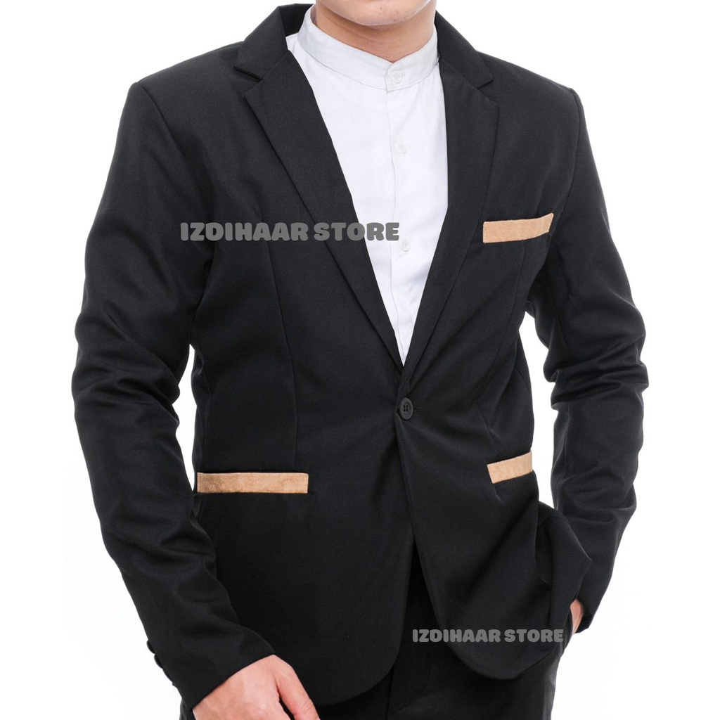 Jual Jas Pria Formal Slim Fit Casual Pengantin Wisuda Hitam Bahan Semi ...