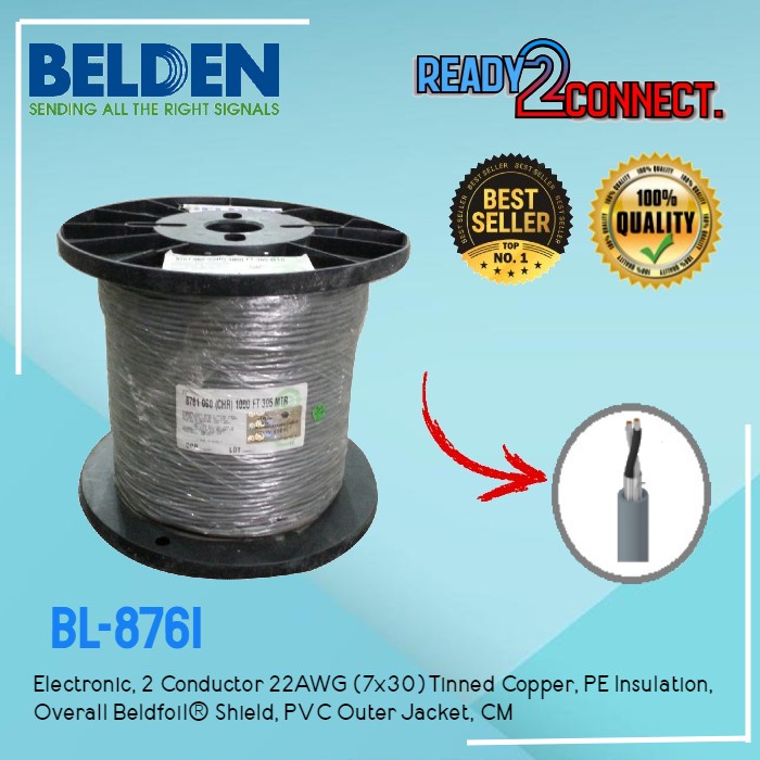 Jual BELDEN 8761 2 Conductor 22AWG (7x30) Tinned Copper Overall ...