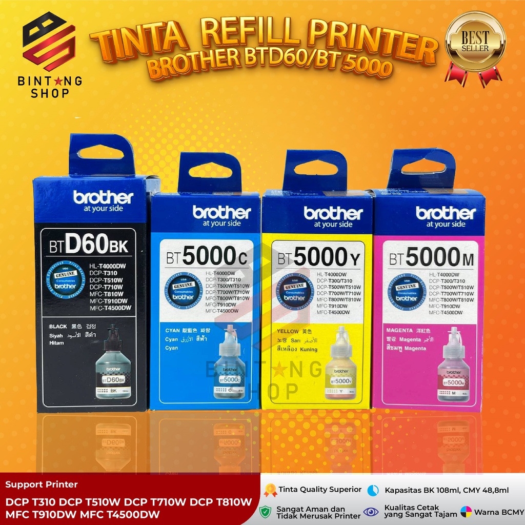 Jual Tinta Brother BT-D60 BT-5000 Untuk Printer DCP T310 T510W T710W ...