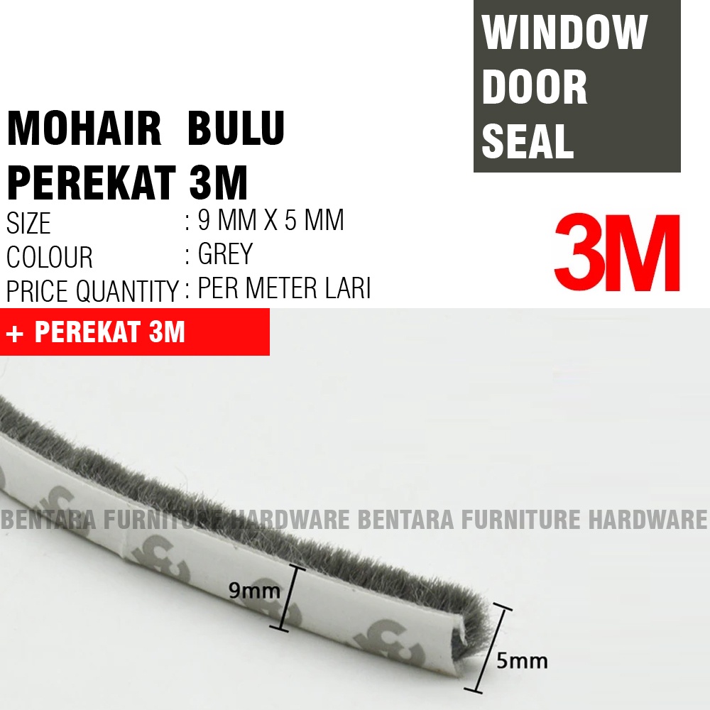 Jual MOHAIR BULU 9X5 ABU DENGAN PEREKAT 3M Window Door Seal Strip Abu ...