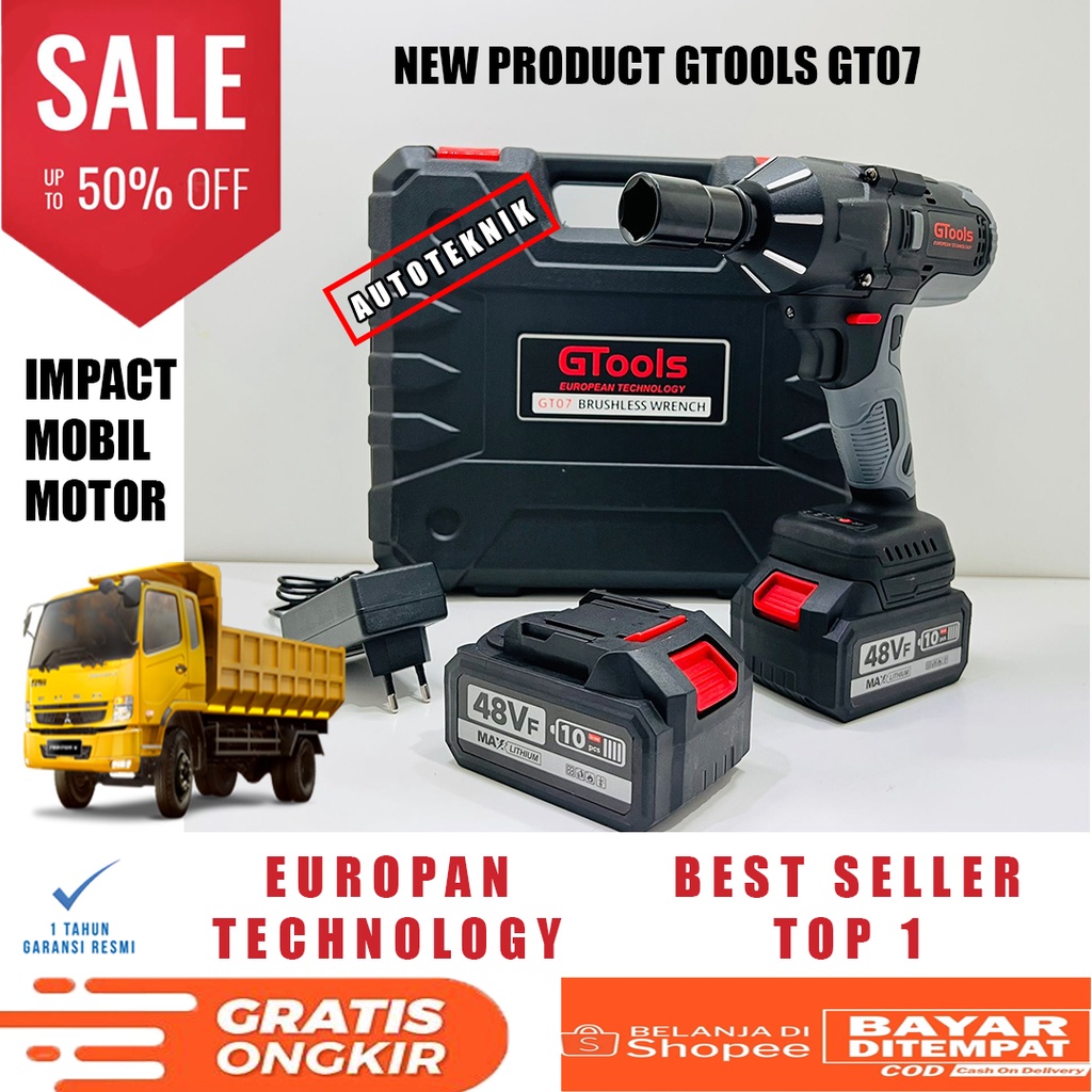 Jual Impact wrench GTOOLS EROPA GT07 1800NM JUMBO mesin pembuka baut ban roda mobil motor truck ...