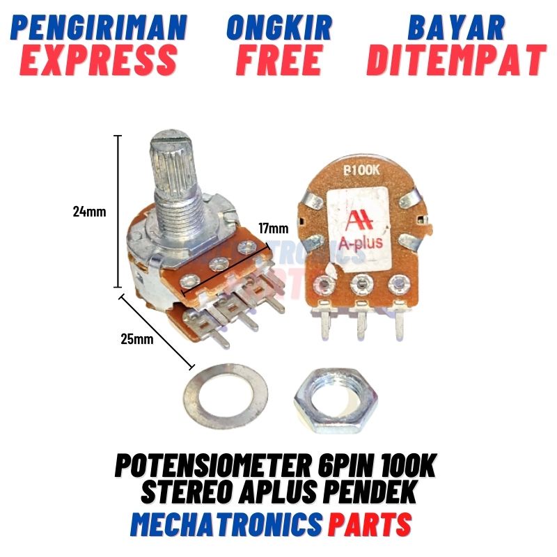 Jual Potensiometer 6Pin 100K Stereo APLUS Pendek Potentio 6 Pin Kaki AS ...