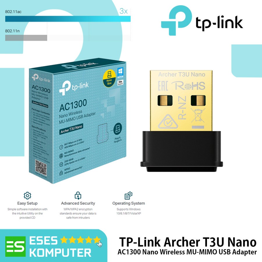 Jual WiFi Adapter TP-Link Archer T3U Nano AC1300 Nano Wireless MU-MIMO ...