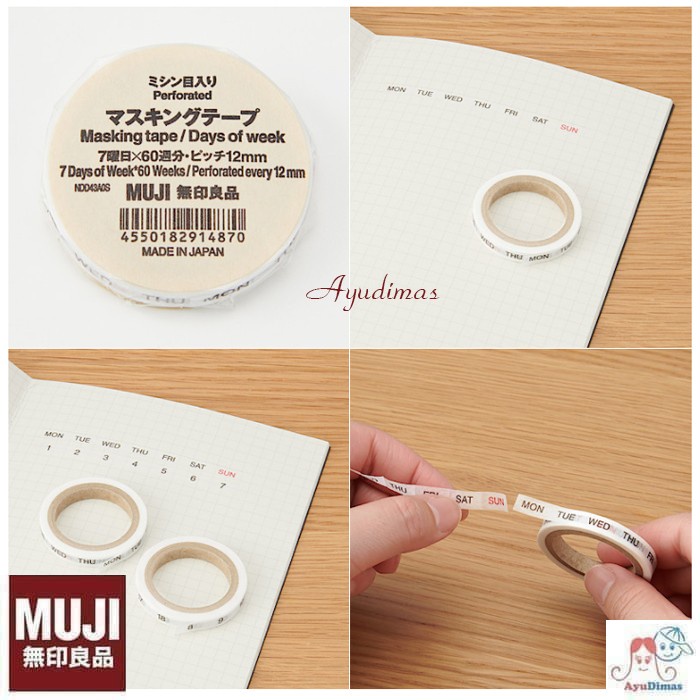 Jual MUJI Perforated Masking Days of Week / Tick Box Print Tape- washi ...