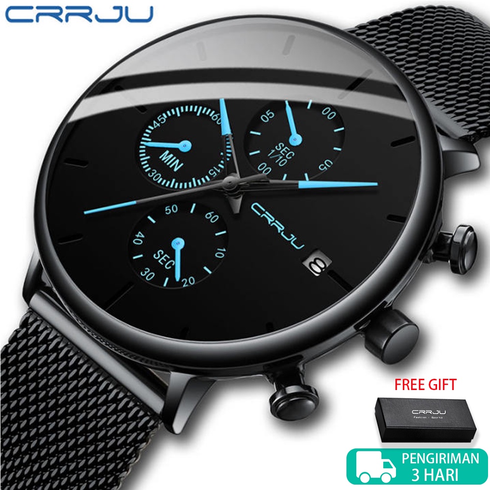 Jual CRRJU Jam Tangan Pria, Anti Air Minimalis Arloji Jala Multifungsi ...