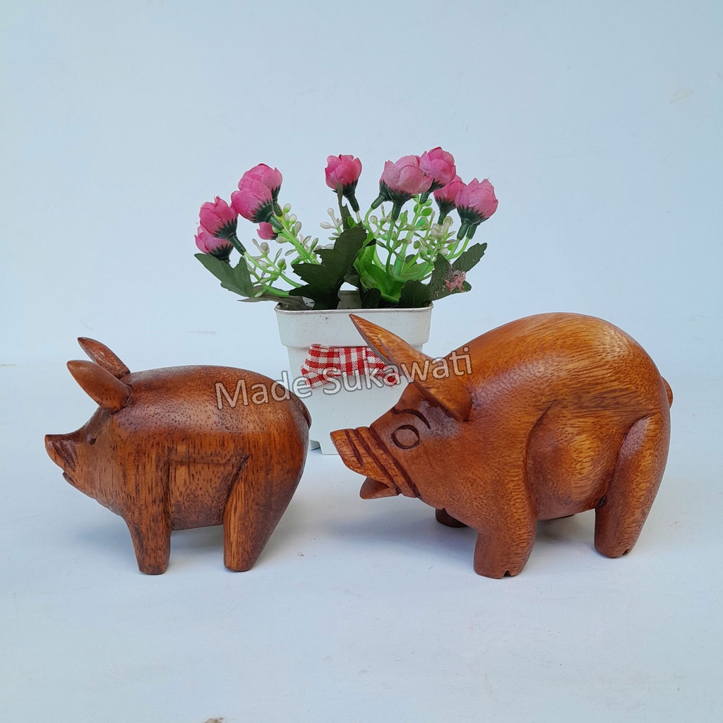 Jual Kerajinan patung kayu Babi pig mini handmade hiasan Bali | Shopee ...