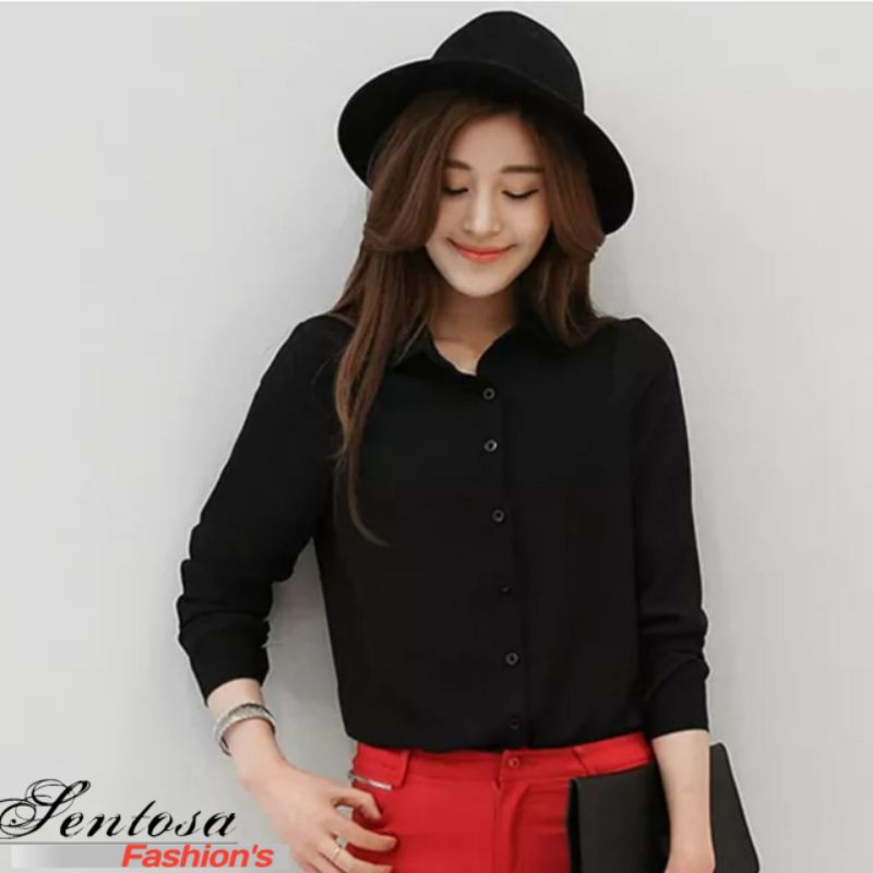 Jual Kemeja Wanita / Kemeja Kerja Kemeja Hitam Putih Formal Kemeja Lengan Panjang Cewek | Shopee ...
