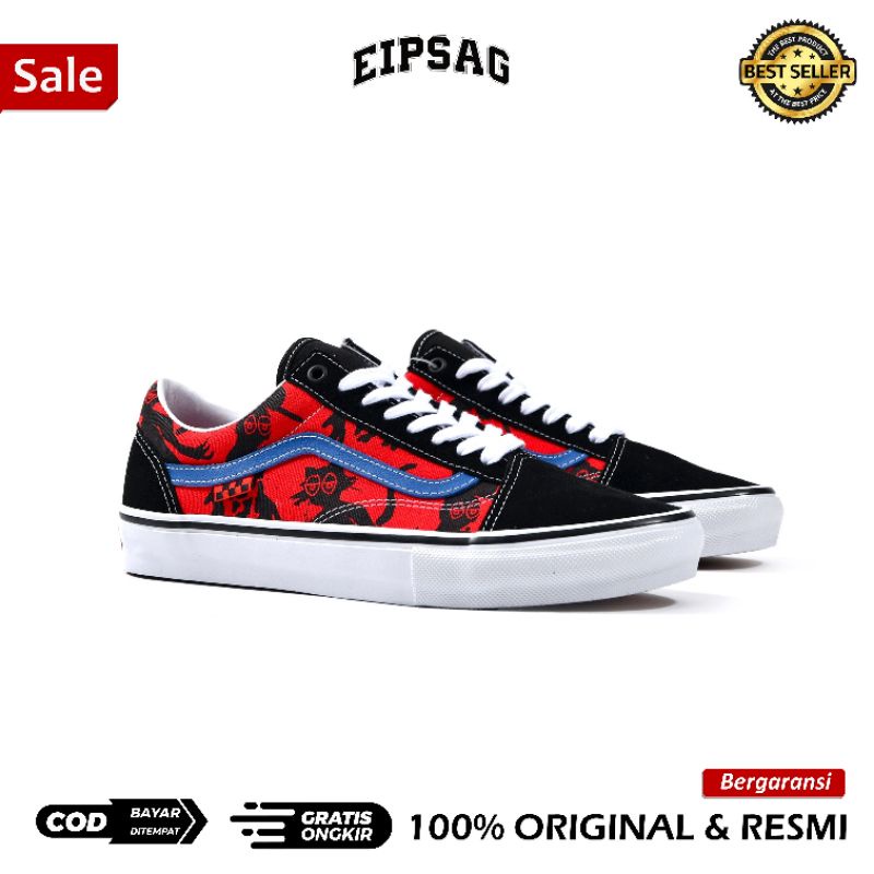 Jual Pro Skate Old Skool x Krooked Black Red By Natas For Ray RESMI ...