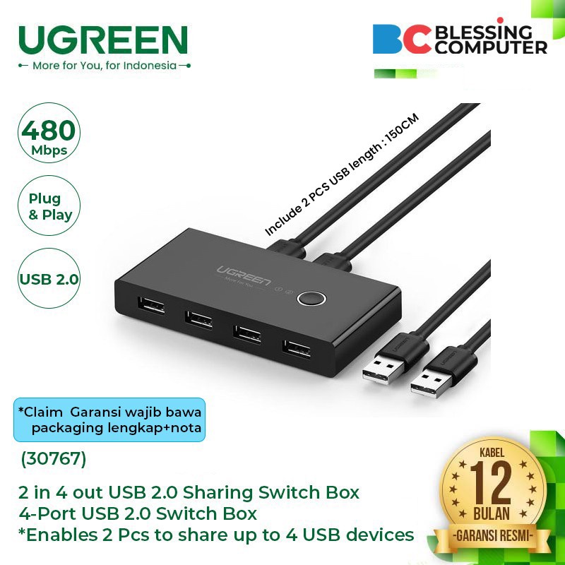 Jual UGREEN 30767 USB HUB 4 Port 2.0 / 2x USB 2 in 4 Out Sharing Switch ... Jual UGREEN 30767 USB HUB 4 Port 2.0 / 2x USB 2 in 4 Out Sharing Switch ...