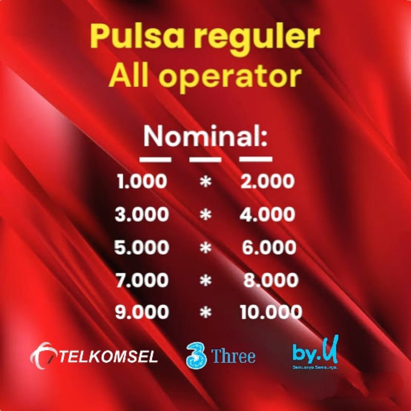 Jual Pulsa reguler telkomsel three by.u 1k 2k 3k 4k 5k 6k 10k | Shopee ...