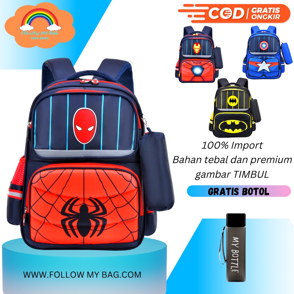 Jual Tas sekolah anak laki laki paud dan Tk import gambar timbul 3d waterproof gratis botol ...