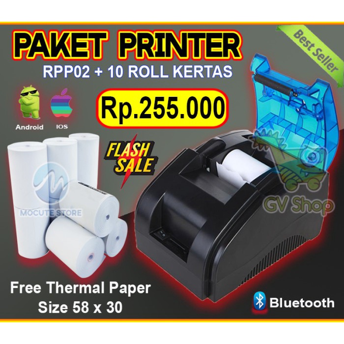 Jual Therm Paket Printer Thermal Bluetooth Rpp02 + 10 Roll Kertas | Shopee Indonesia