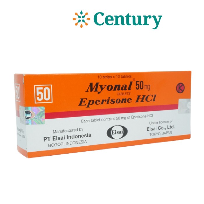 Jual MYONAL 50 MG 1 STRIP ISI 10 TABLET / EPERISONE / NYERI OTOT SENDI ...