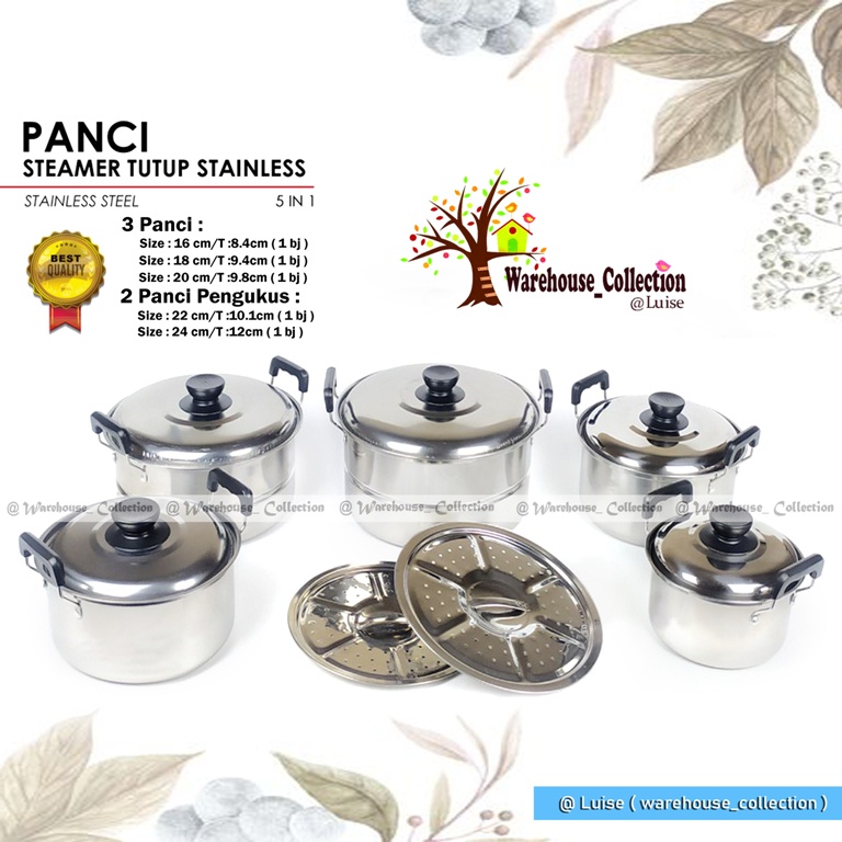 Jual Panci Set 5 IN 1 Panci Sup Kukus Stainless Steamer + soup pot ...