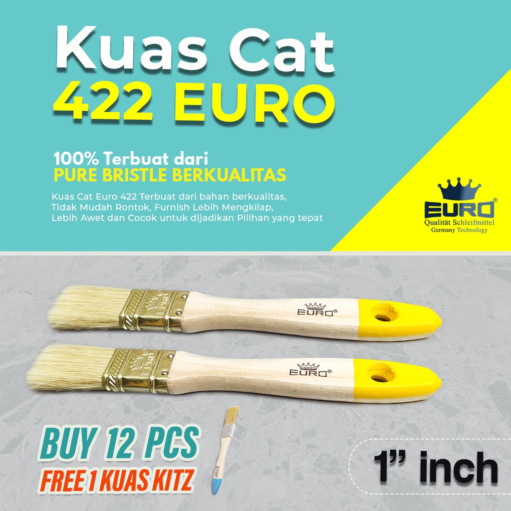 Jual Kuas cat ukuran 1" inch tembok Kuas tangan air EURO 422 gagang ...