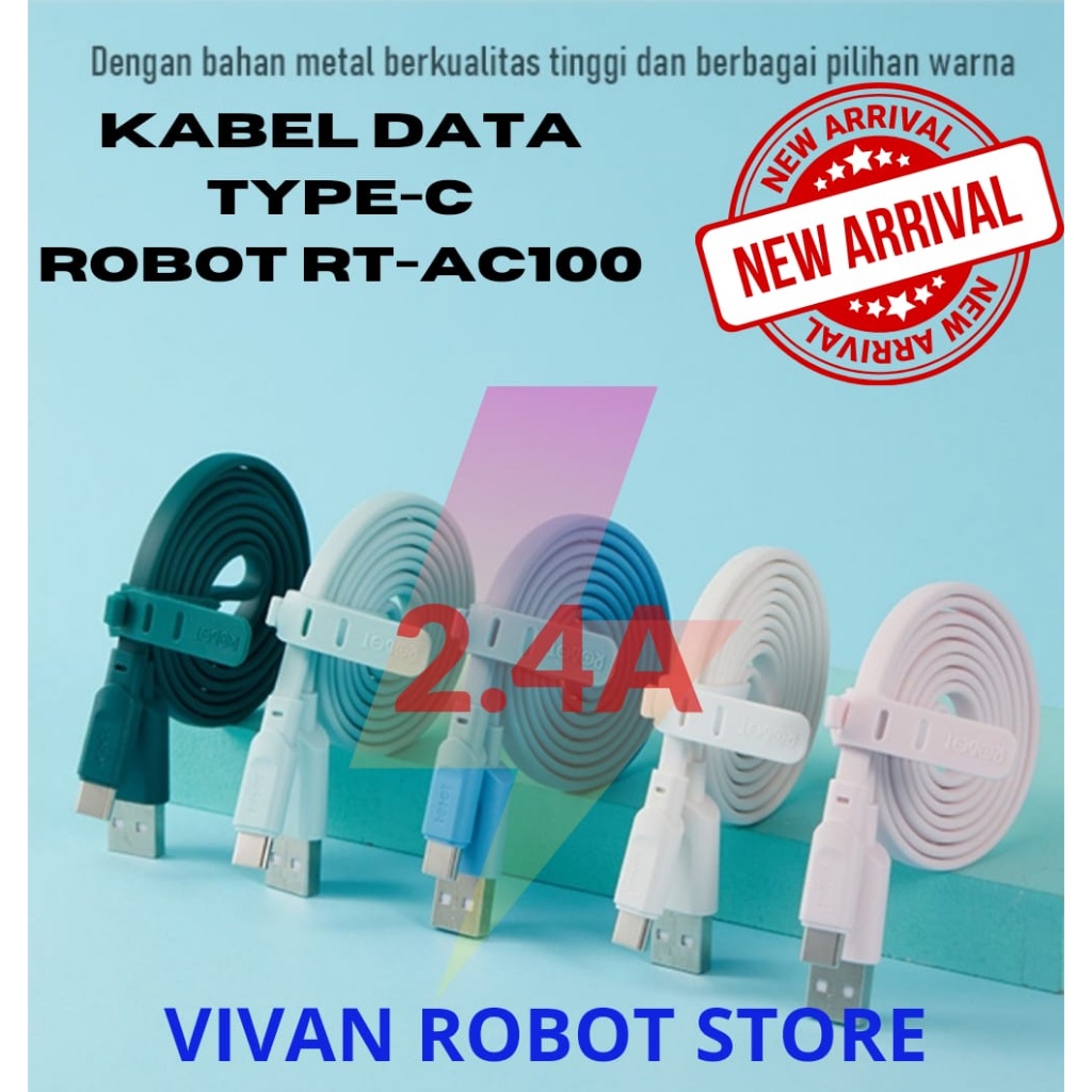Jual ( ECER)- KABEL DATA USB CAS CASAN Kabel data Type C Robot RT-AC100 ...