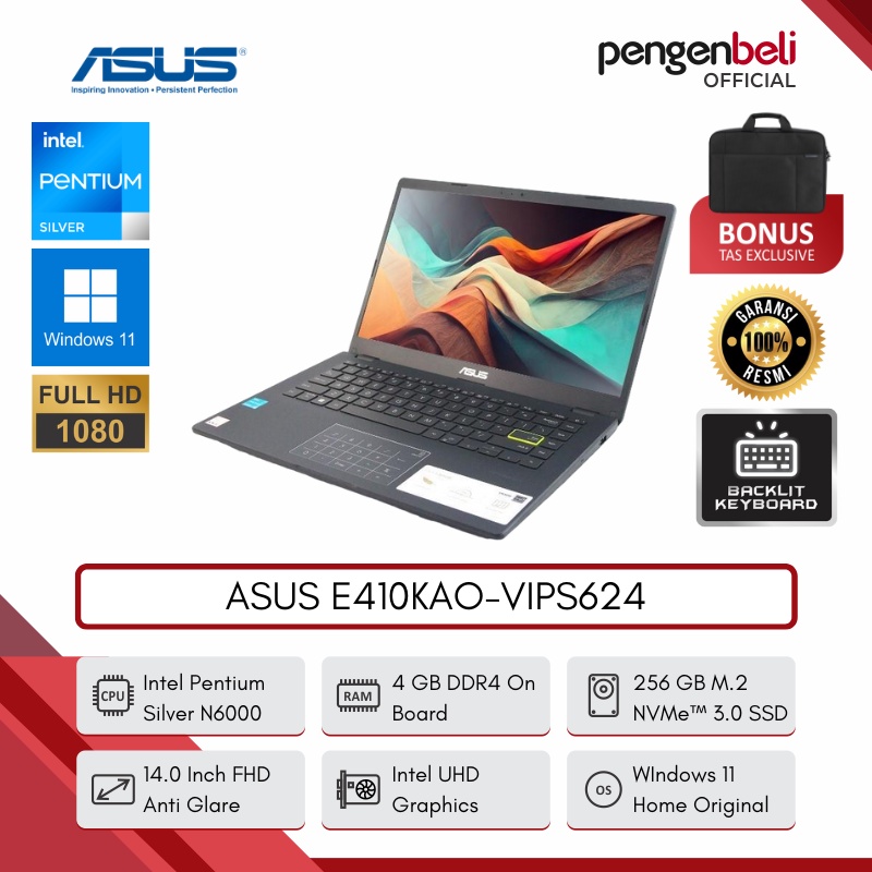 Jual ASUS VIVOBOOK E410KAO - PENTIUM N6000 - 4GB - 256GB SSD - INTEL ...