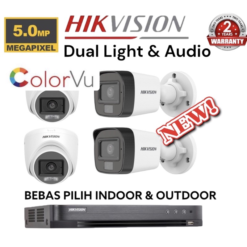 Jual paket camera cctv 4 kamera hikvision 5mp dual light colorvu ...