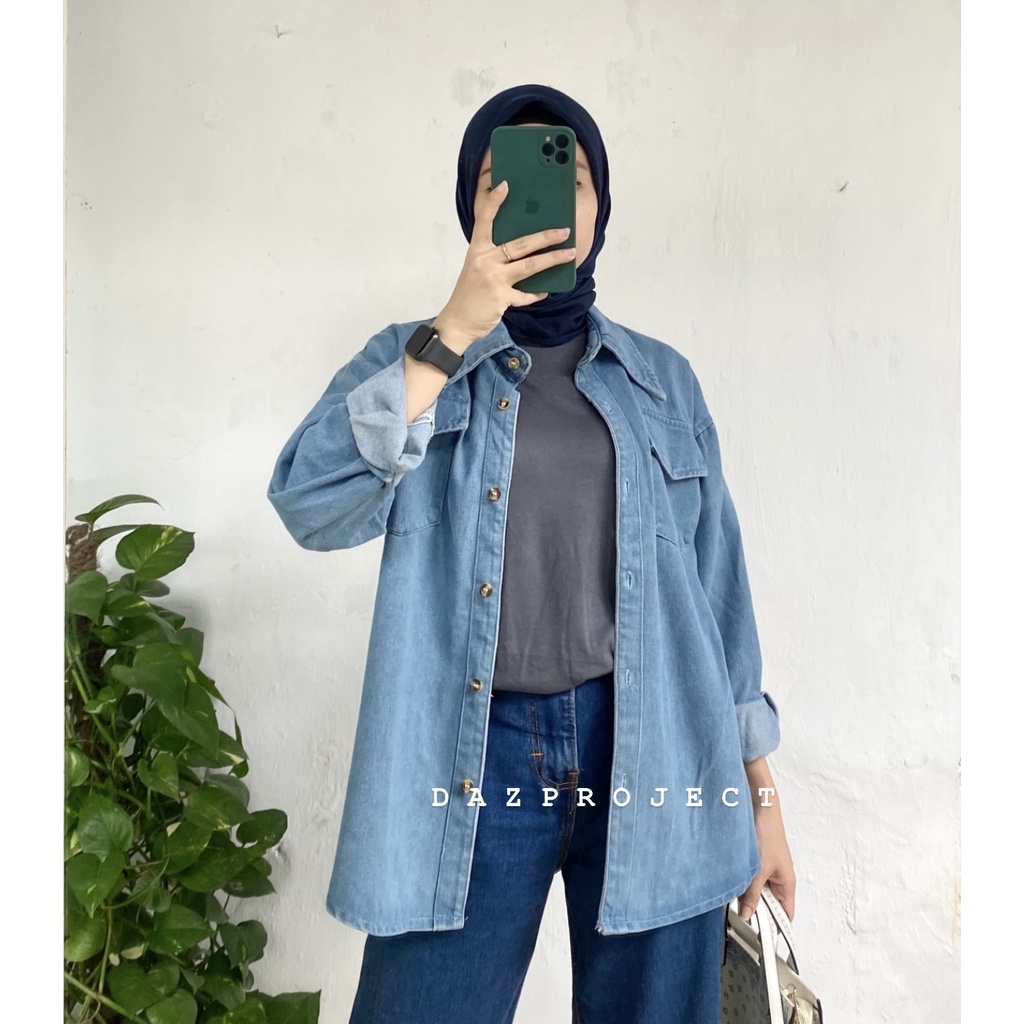 Jual Kemeja Jeans Oversized Kemeja Korea Kemeja Denim Shirt Import ...