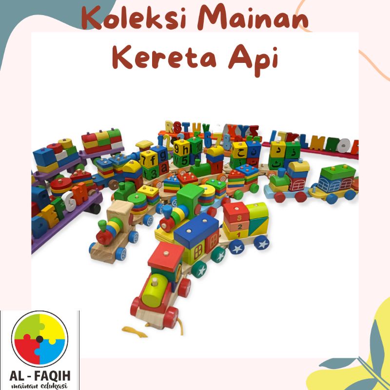 Jual Koleksi Mainan Edukatif Anak Susun Balok Kereta Api Geometri dan ...