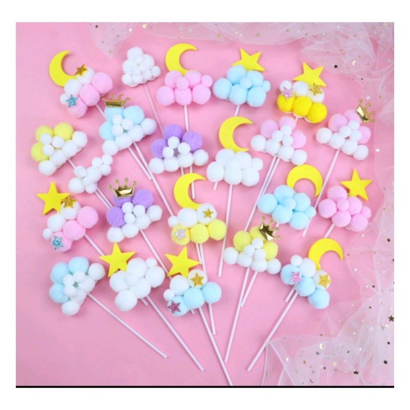Jual Topper Kue Awan Bintang Bulan/hiasan kue cloud moon star | Shopee Indonesia