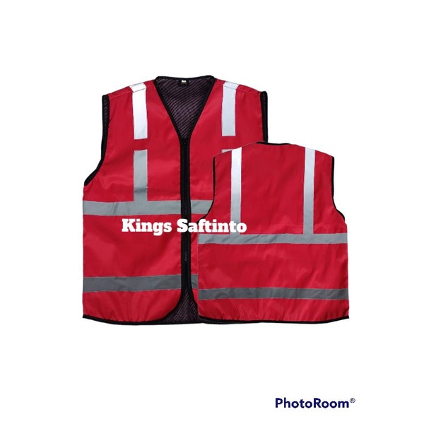 Jual Rompi Safety Taslan Terbaru Warna Merah/Rompi Kerja Proyek ...
