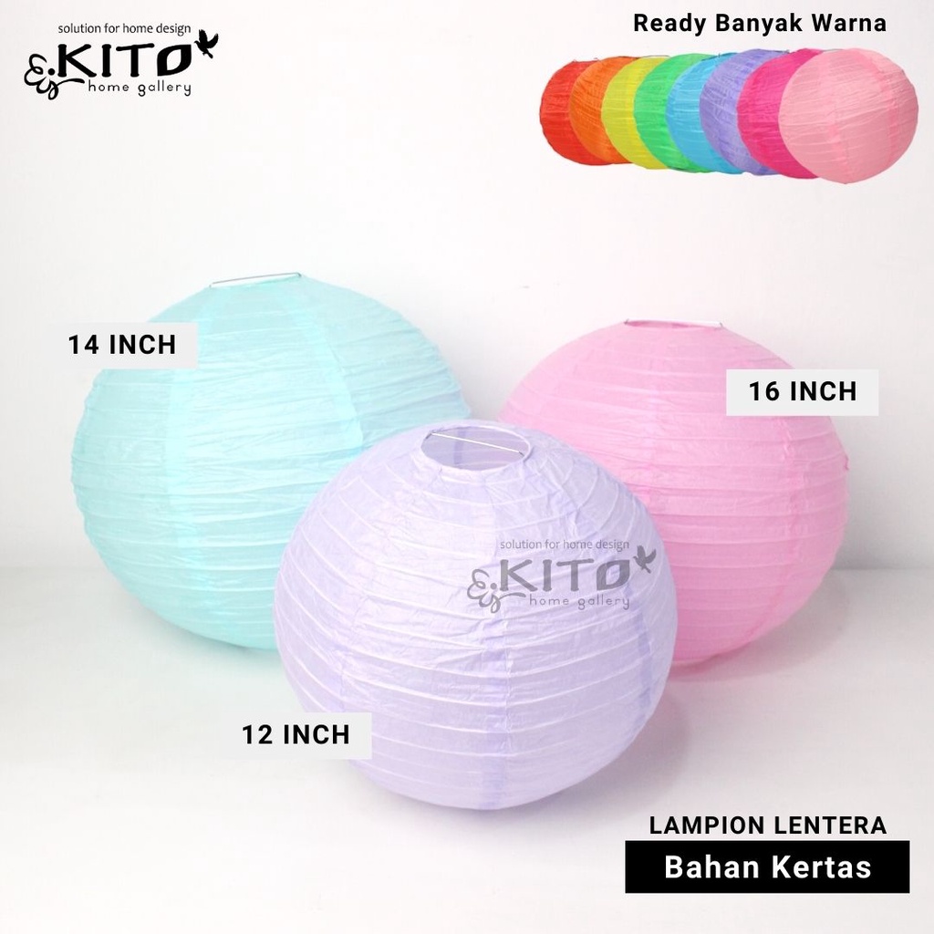 Jual KITO Lentera Lampion Warna Warni Bahan KERTAS Polos 12, 14, 16 ...