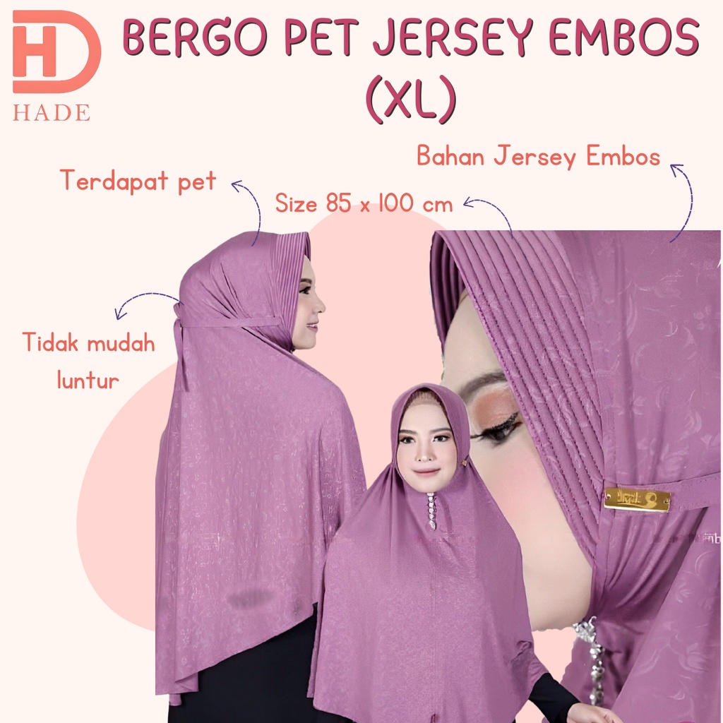 Jual Hijab Bergo Pet Jersey Embos Motif ( XL ) / Bergo Instan Pad Embos ...