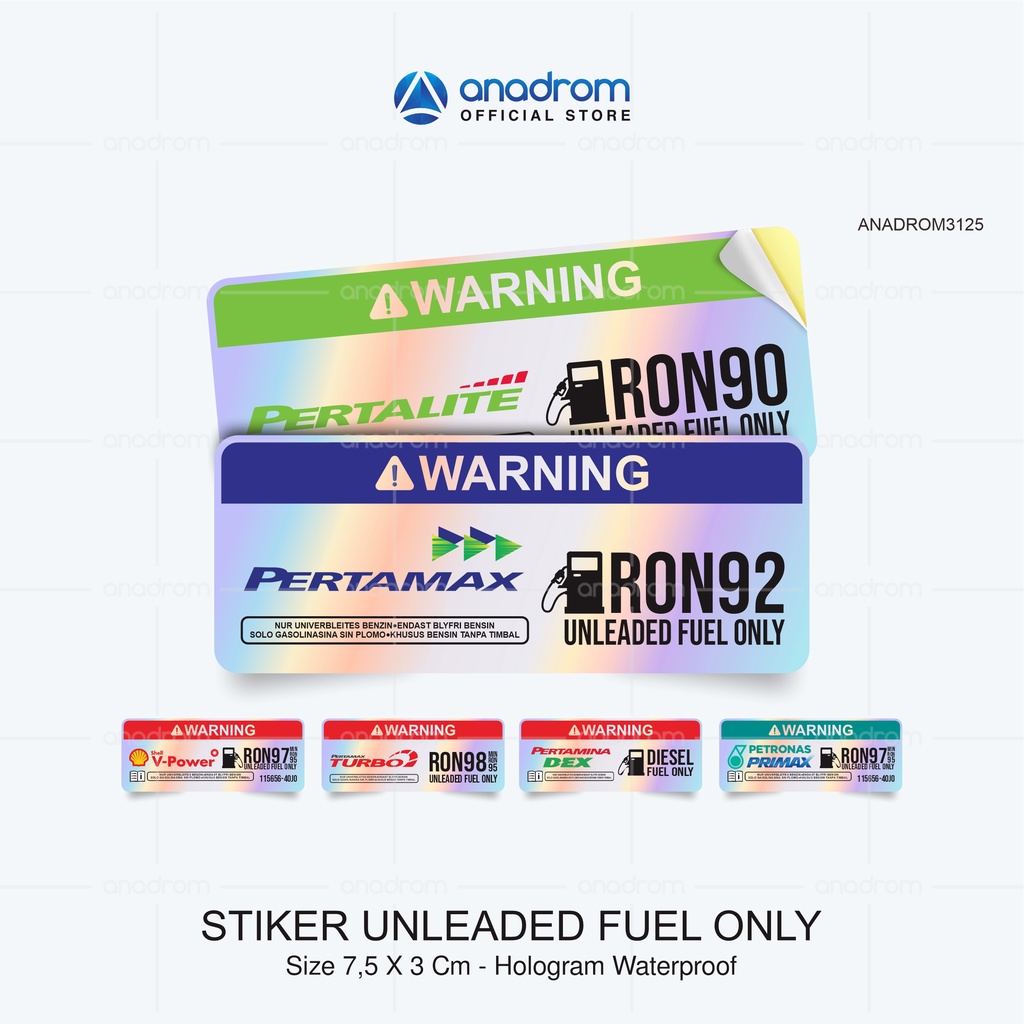 Jual Sticker Unleaded Fuel Only I Sticker Hologram Tangki Motor 7,5 x 3 ...