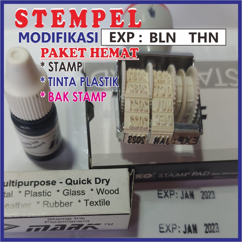 Jual STEMPEL EXPIRED (EXP: BLN THN) TINTA PERMANEN 1PAKET 3 BARANG ...