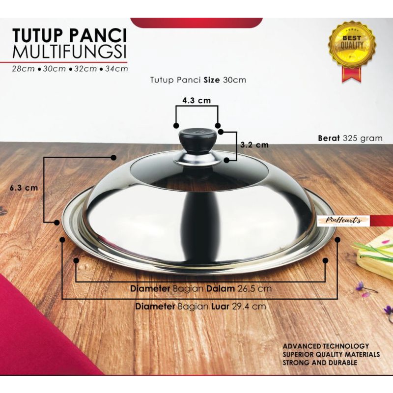 Jual TUTUP PANCI / TUTUP WAJAN STAINLESS KACA UKURAN 28CM, 30CM, 32CM, 34CM, 36CM, 38CM, 40CM ...