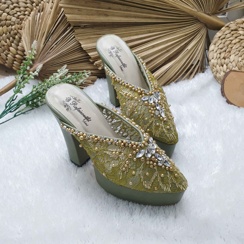 Jual Sepatu wedding pesta cantik alena hiaju olive 12cm tahu | Shopee ...