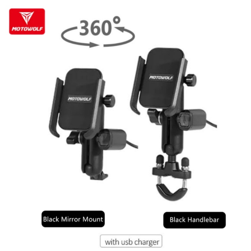 Jual Holder HP Motor Stang Spion Motowolf V3 Phone Holder Charger 360 Alloy | Shopee Indonesia